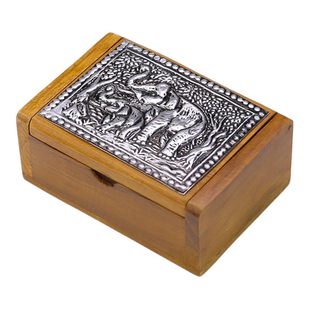 Tandenstoker doosje hout/metaal olifanten naturel – FairTrade Webshop